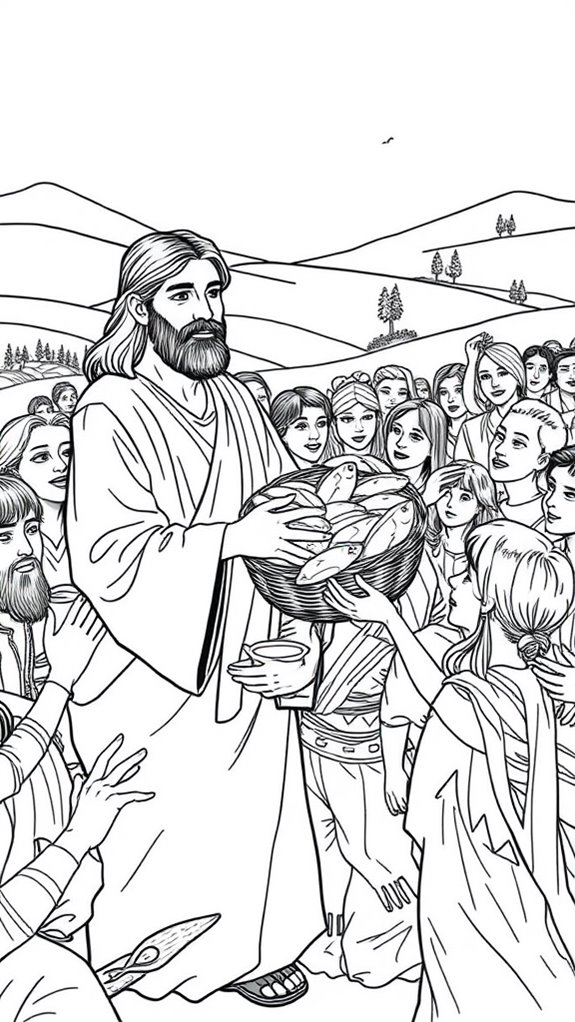 Jesus Coloring 5000 Feeding Loaves Miracles Fishes Clipart Feeds ...