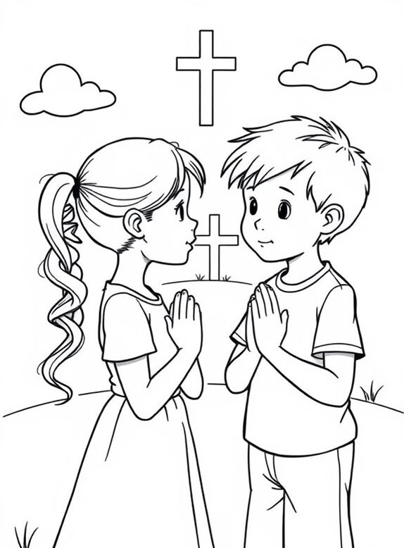 Coloring Bible Praying Prayer Pages Drawing Child Girl Kids Sunday ...
